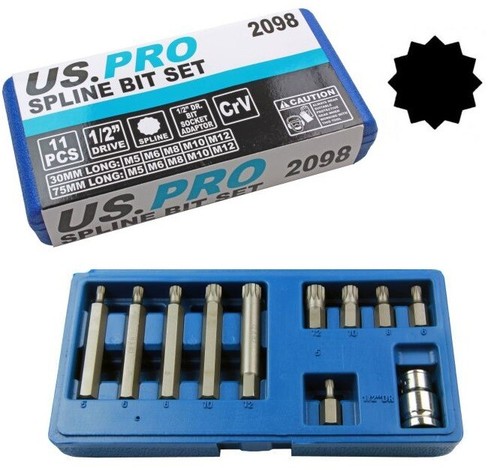 SPLINE BIT SOCKET SET by US PRO TOOLS Triple Square 12 Point M5 M6 M8 ...
