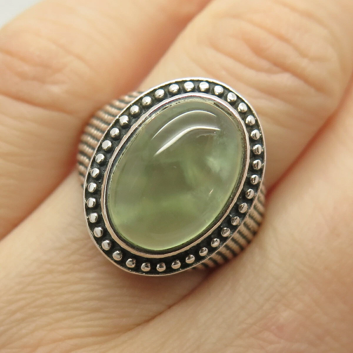 Naman_silver_art Prehnite Ring, Silver Prehnite Ring,, 50% OFF