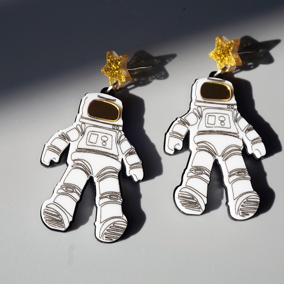 1 Pair Unique Personality Astronaut Earrings Ear Clips Star Astronauts ...