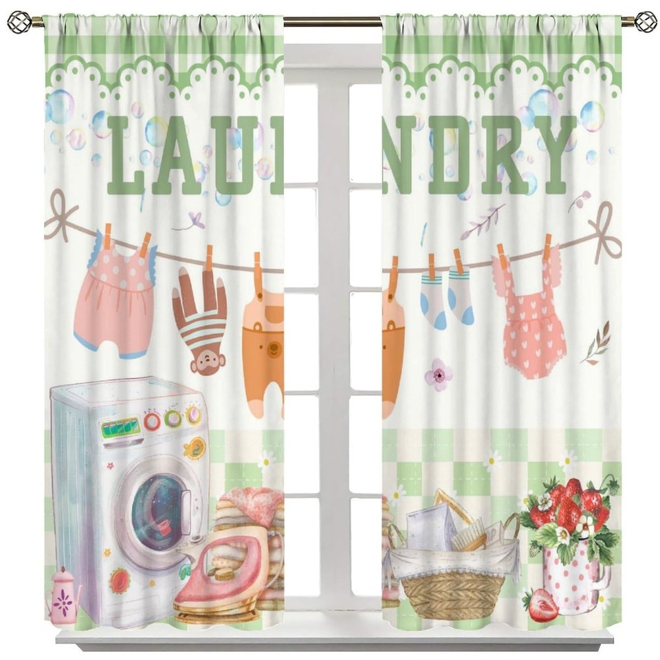Laundry Room Blackout Curtain,Green Plaid Texture Rustic Wash Dry Fold Repeat... | eBay