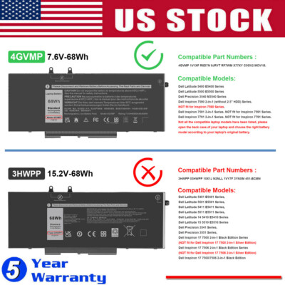 4GVMP 3HWPP Battery For Dell Latitude 5400 5500 5401 Precision 3540 ...