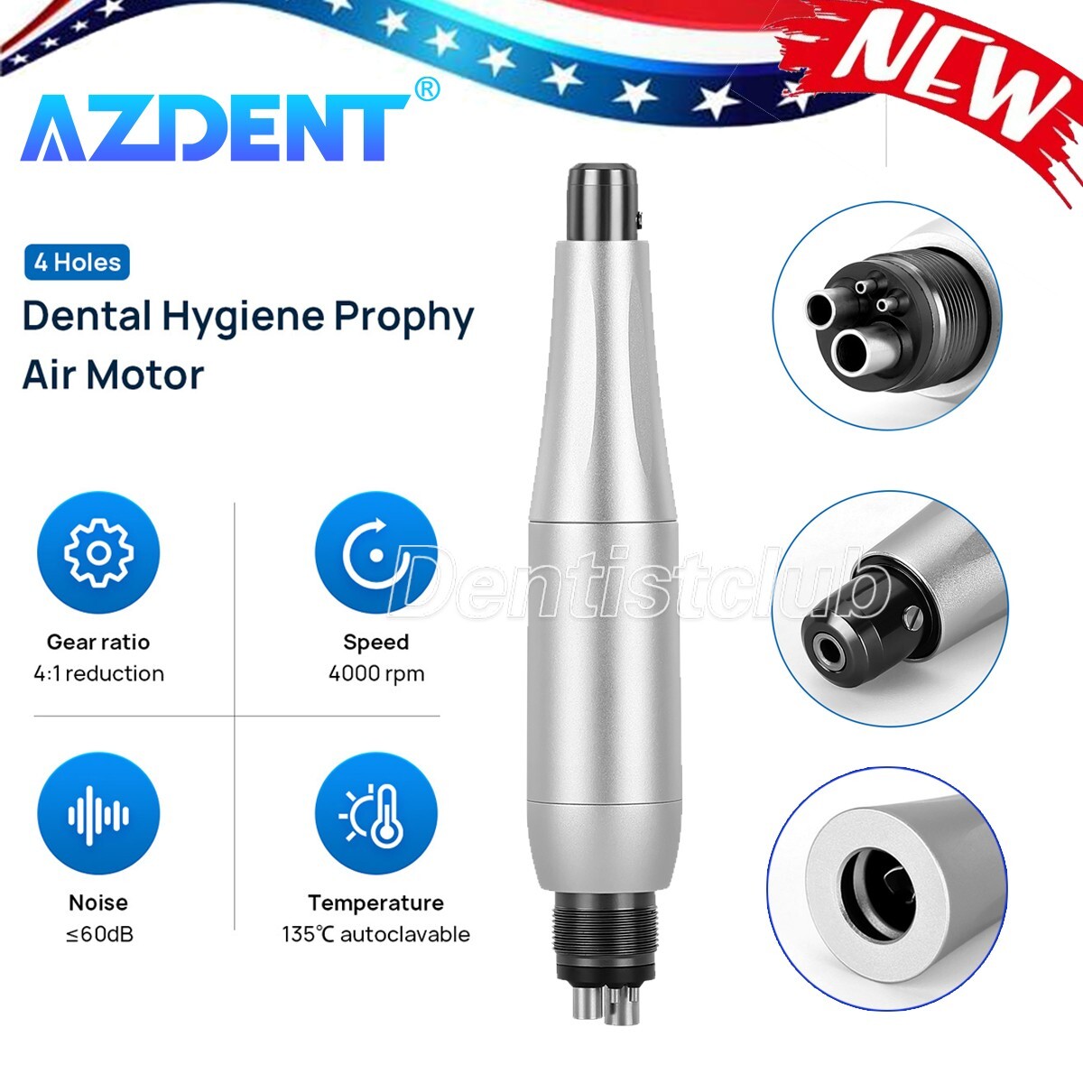 Dental Hygiene Prophy Handpiece Air Motor 4Holes 4:1 Nose Cone 360 ...