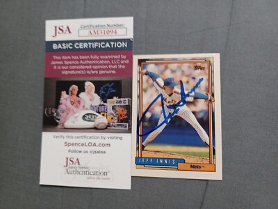 JEFF INNIS 1992 Topps # 139 autographed signed card N.Y. METS 92 JSA ...