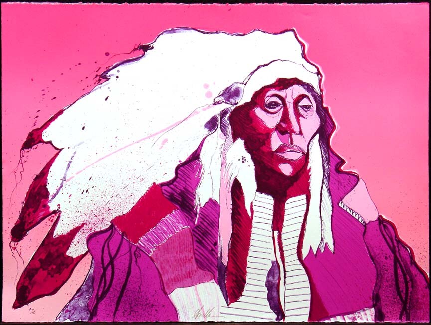 Western Artist Len Agrella "Red-Purple Power" Original Stone Lithograph ...