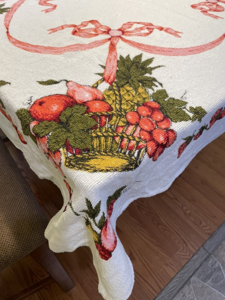 TERRY CLOTH Tablecloth FRUIT BASKETS RIBBONS Rectangle 52" x 62 ...