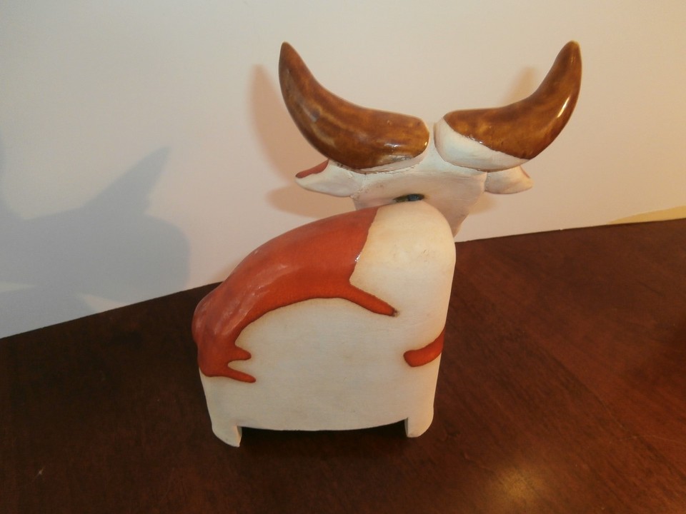UNIQUE Rustic Primitive Ceramic Folk Art COW Figure | eBay
