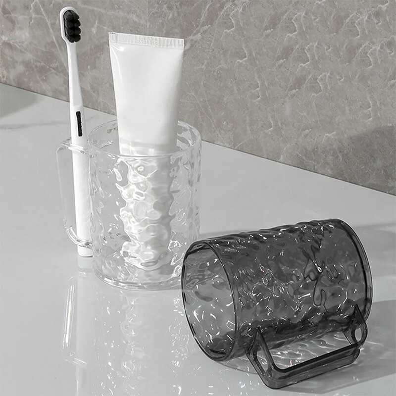 Plastic Mouthwash Toothbrush Cup With Handle Home Transparent ...