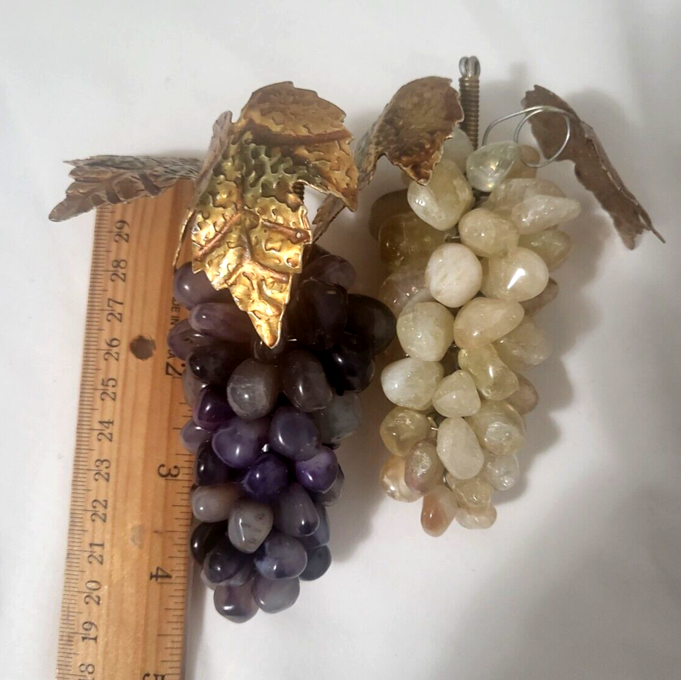 Set/2 Polished Semi-Precious Stone Clusters Grapes Brass Citrine ...