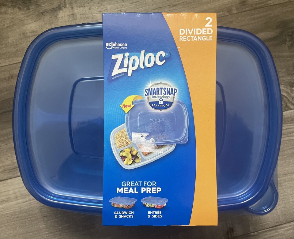 NEW 2 pks/2 ea Ziploc Divided Rectangle Food Storage Containers | eBay UK