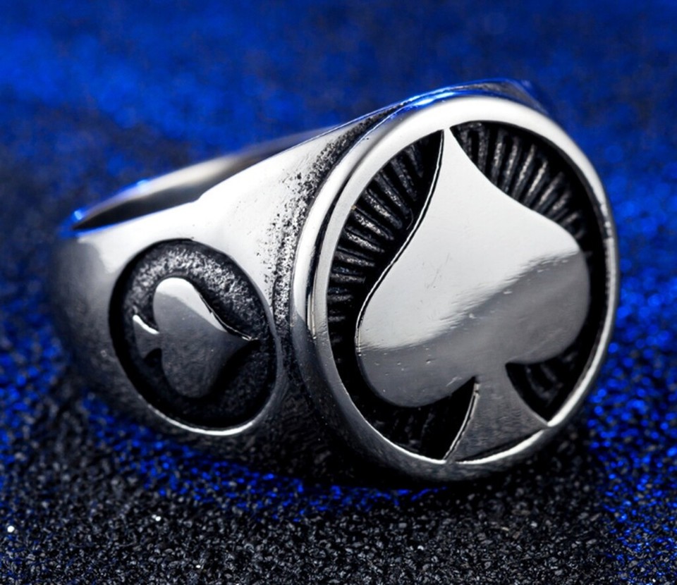 DAINTY Men Women Heart of Spades Poker Game Titanium Stainless Steel ...