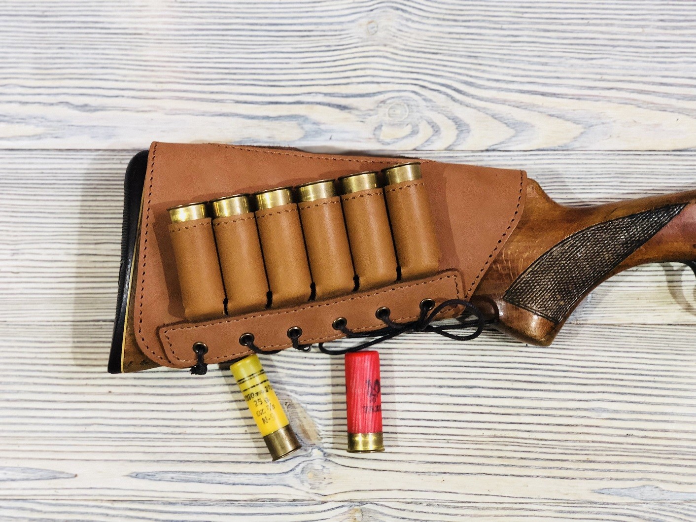 Real Leather Shotgun Buttstock Shell Holder Cover Cheek Rest Padded 12 ...