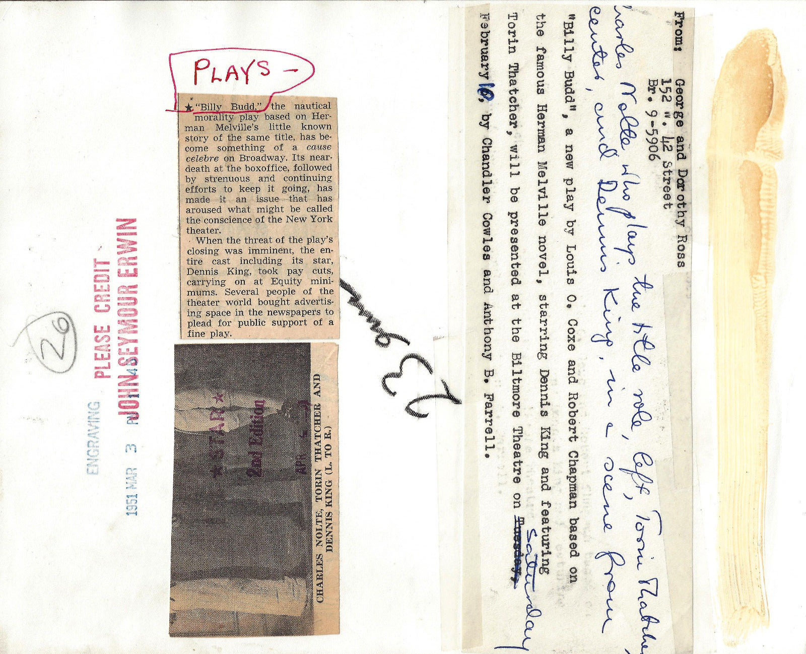 Dennis King "BILLY BUDD" Charles Nolte / Torin Thatcher 1951 Press ...