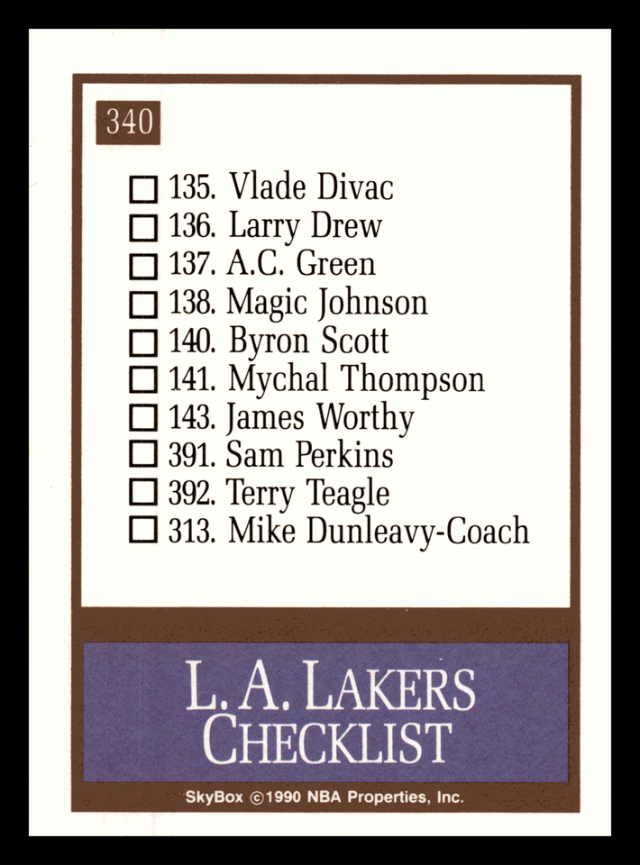 Los Angeles Lakers Team Card 1990 SkyBox #340 Lakers Centered Mint | eBay