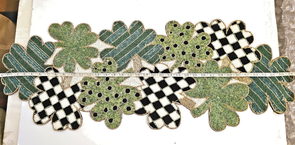 NEW Mackenzie Childs 36" LUCKY CLOVER BEADED TABLE RUNNER Stunningly ...