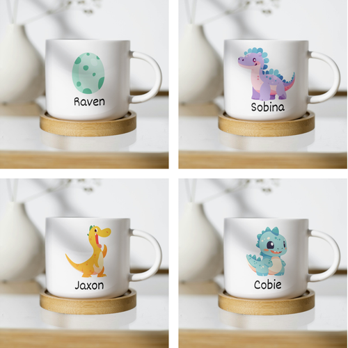 Personalised Cute Dinosaur 6oz Polymer Unbreakable Mug Children's Boy ...