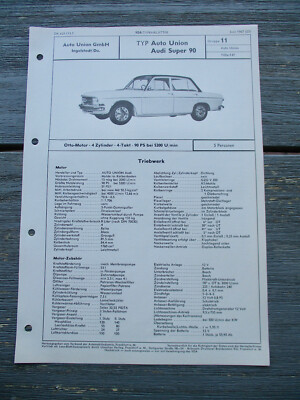Auto Union AUDI Super 90 Prospekt VDA Typenblatt 11 143a-147 6/67 | eBay.de