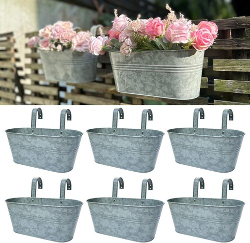 Outdoor Rail Planter Hanging Flower Pots Deck Railings Fence Buckets ...
