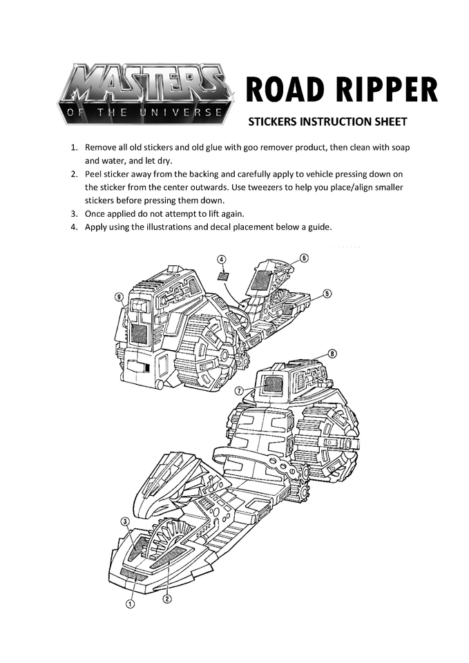 Custom Mattel 1983 MOTU Masters of the Universe Road Ripper stickers ...