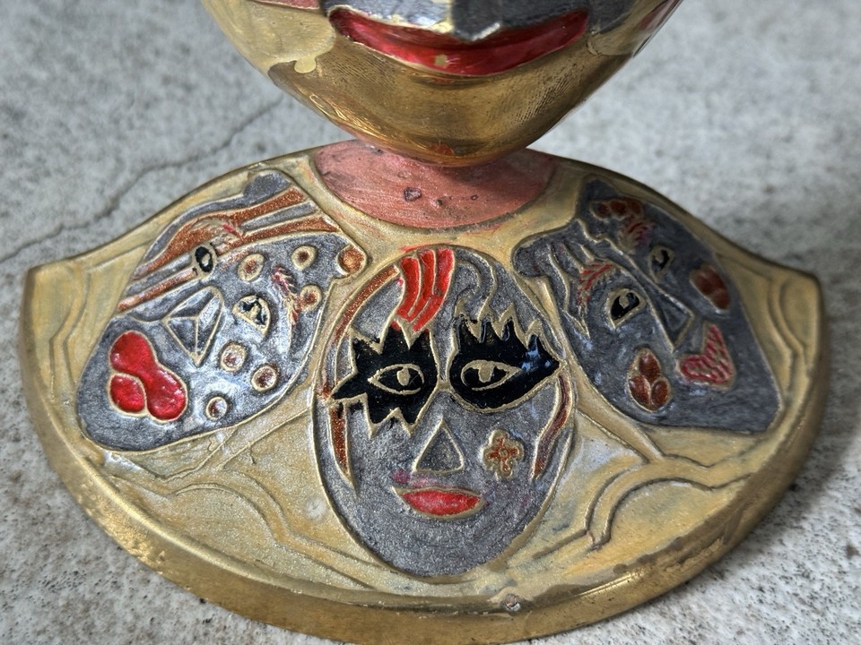 Vintage Handcrafted Mask Bust – Painted Brass Sculpture – Made in India ...