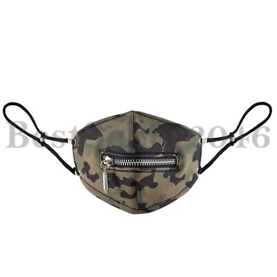 Camouflage PU Leather Punk Zipper Cosplay Face Mask Mouth Biker ...