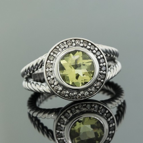 David Yurman 8mm Lemon Citrine Cerise Ring Size 7 Diamond 925 Sterling ...