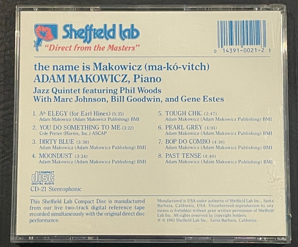 Adam Makowicz - The Name Is Makowicz Ma-ko-vitch CD Bebop SHEFFIELD LAB ...