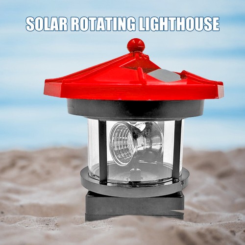 LARGE SOLAR POWERED LIGHTHOUSE ROTATING LED BULB GARDEN ORNAMENT PATIO ...