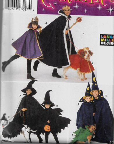 FUN Simplicity 5392 Adult Child Dog Costume Witch Wizard Queen Cape Sew ...