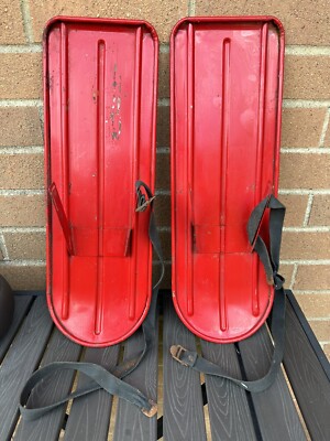 VINTAGE METAL SNOW SKATES 18”x6” RED WINTER SNOWSHOES SKIS *** | eBay