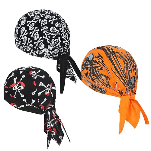 3 Pcs DOO Rags Dew Rag Skull Cap Pirate Hat Cooling Head Wrap Bandana ...