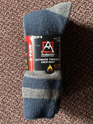 Avalanche Men's Ultimate Thermal Crew Socks 3 Pairs, Blue/Gray, Size 6 ...