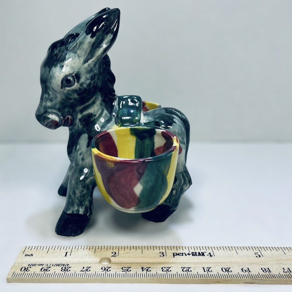 Hand Painted NOS Mid-Century Ceramic Donkey Planter Majolica Style ...