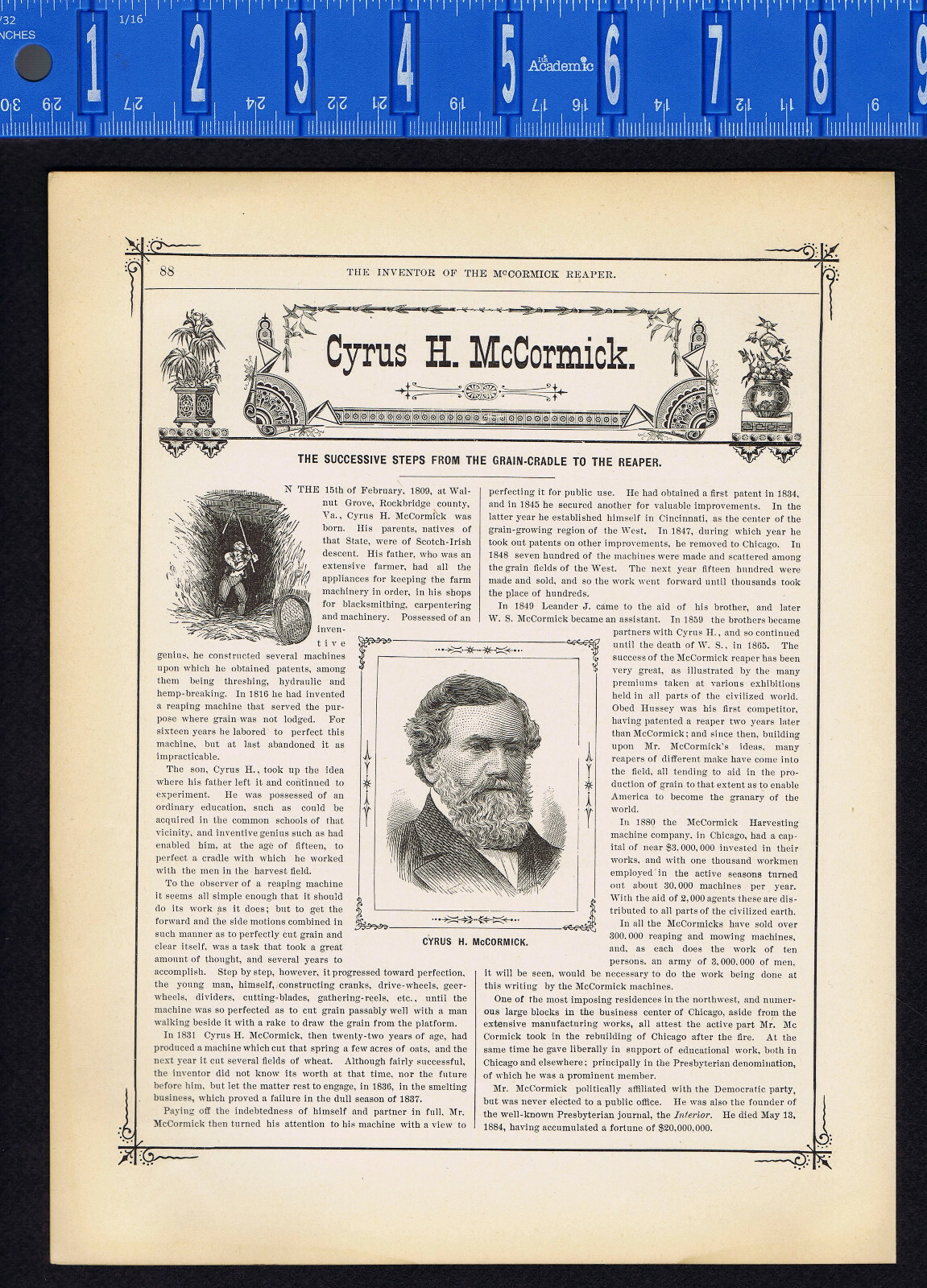Cyrus McCormick, American Inventor of Reaper- 1887 Biographical Sketch ...
