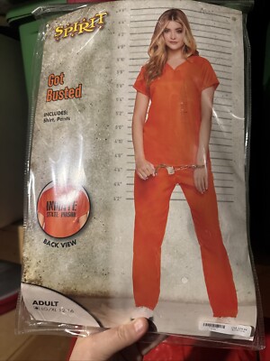 Spirit Halloween Got Busted Adult Costume Prison Jail Inmate Orange L ...