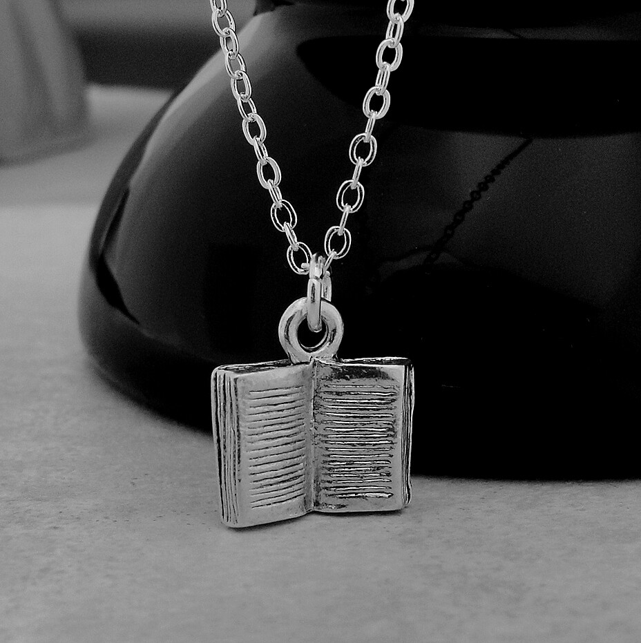 Silver Open Book Charm Necklace - Literary Book Club Librarian Pendant ...