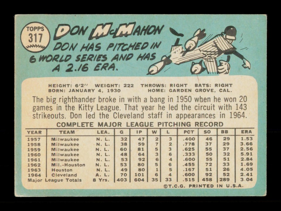1965 Topps #317 Don McMahon Cleveland Indians | eBay