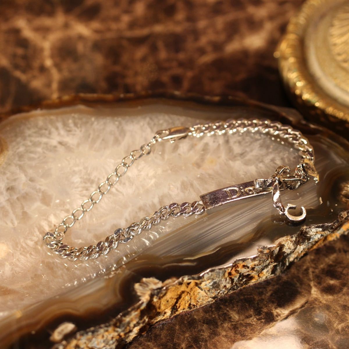 Christian Dior LOGO PLATE RIBBON DESIGN CHAIN BRACELET - Gem