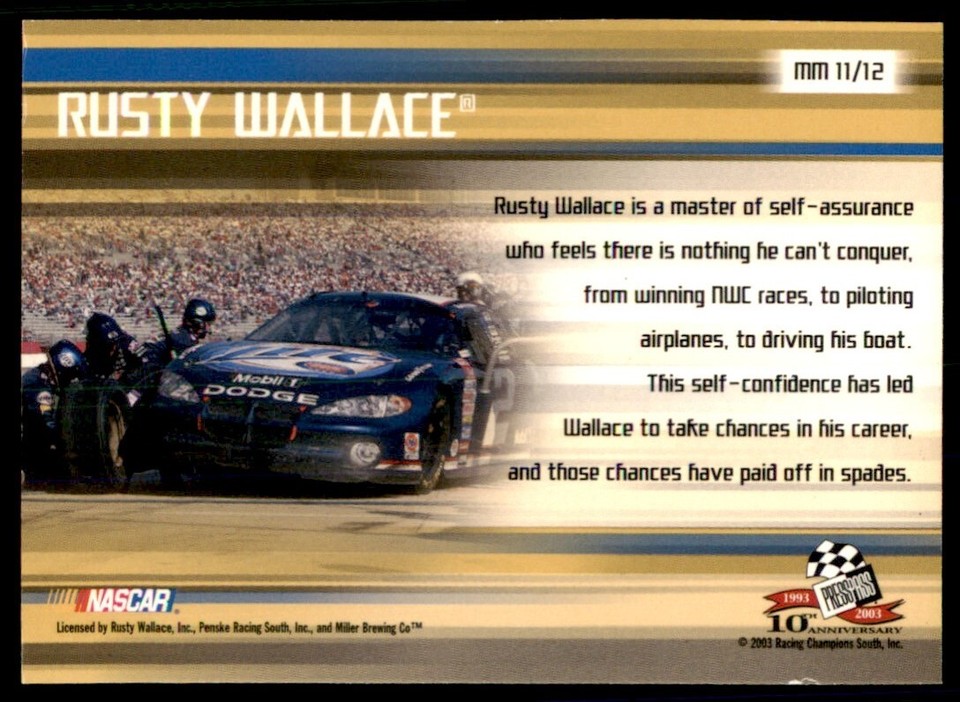 2003 Press Pass VIP Mile Master #MM11 Rusty Wallace | eBay