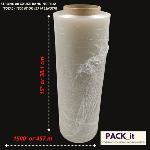 HAND STRETCH WRAP ROLL FILM 15" X 1500' FT HEAVY DUTY 80 GAUGE PACKING ...