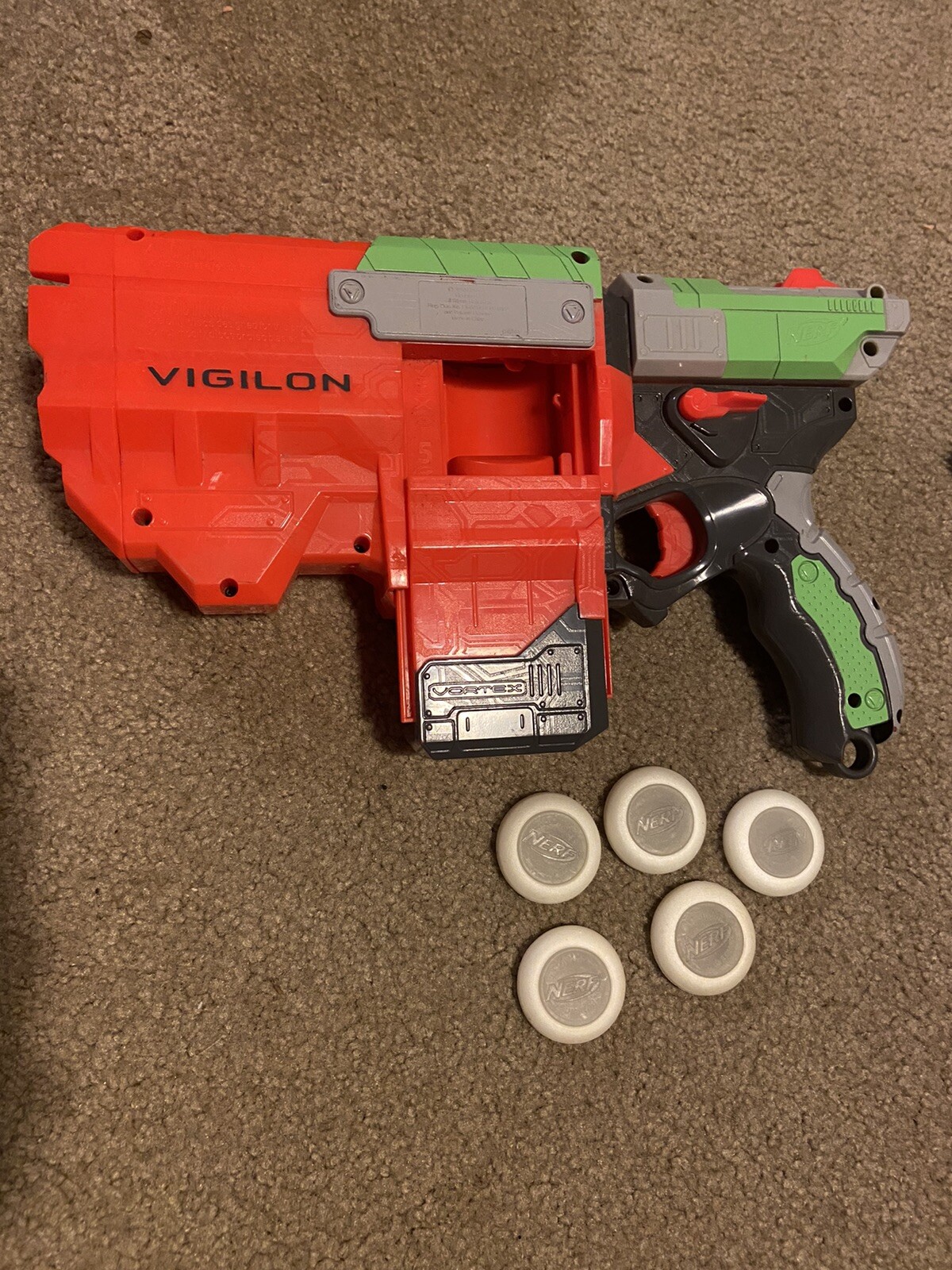 Nerf Vigilon Vortex Blaster Gun Disc Shooter & 5 Shooting Disks | eBay