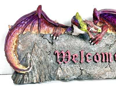 Rare Vintage Gothic Open Winged Dragon Welcome Sign Or Statue Colorful ...