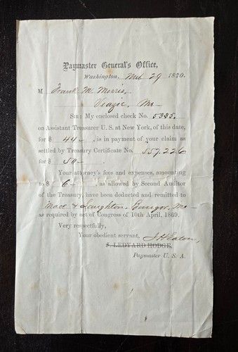 1870 SIGNED Paymaster General of the United States Army | eBay