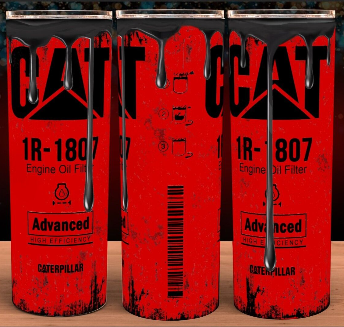 CAT Caterpillar 1R-1807 Red Lube Filter Oil Drip Grunge Oil Tumbler ...