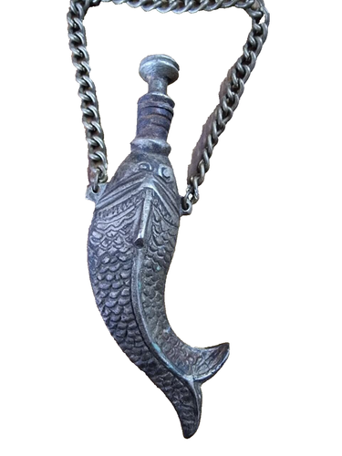 Vintage Old Antique Brass Engraved Fine Fish Shape Gun Powder Bottle ...