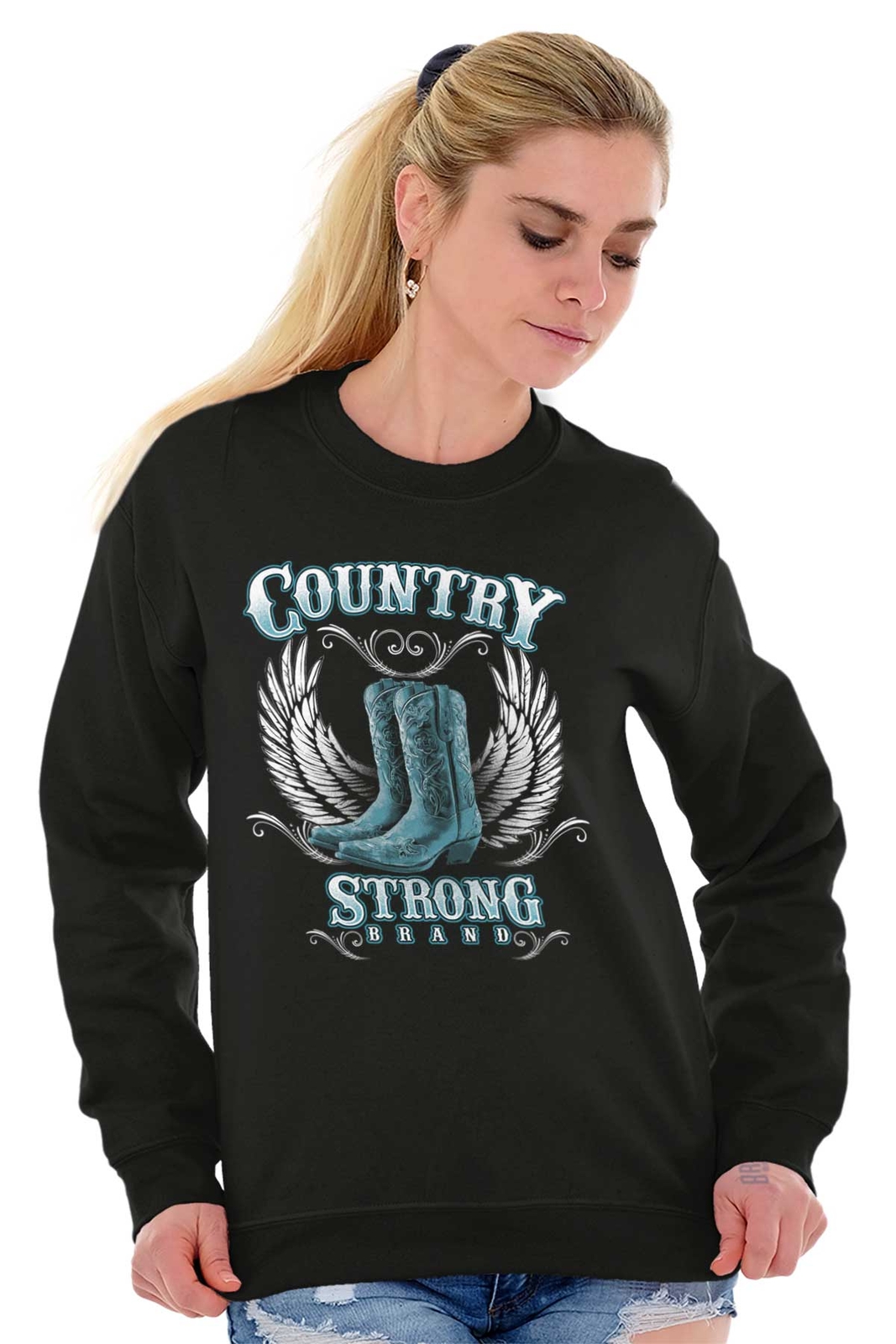 Cool Country Strong Brand Cowboy Boots Wings Womens or Mens Crewneck ...