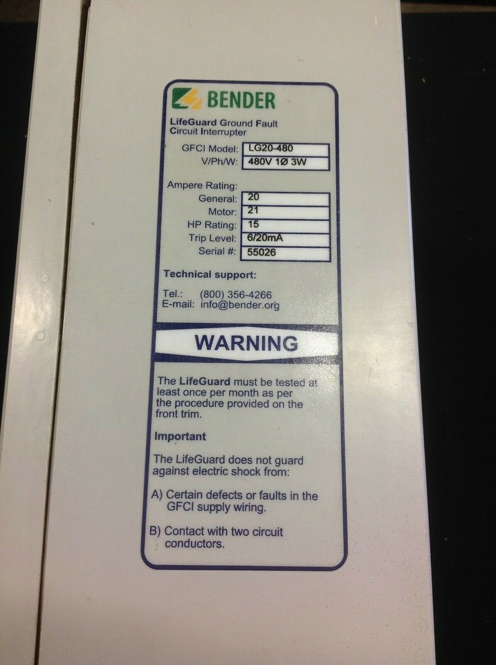 Bender LifeGuard GFCI Model LG20-480 | eBay