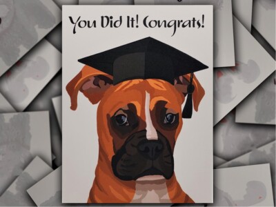 Boxer Dog Hand-Drawn Congrats on Graduation Card with Envelope | eBay