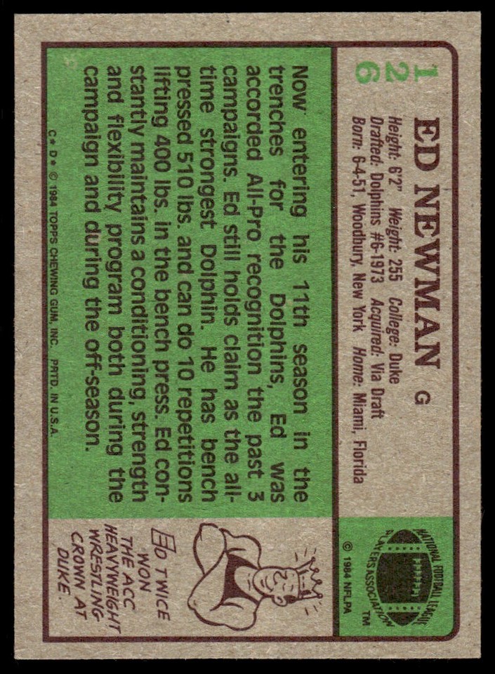 1984 TOPPS ED NEWMAN MIAMI DOLPHINS #126 | eBay