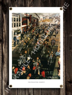 Dave Mann Ed Roth Studios Motorcycle Parade 2' X 3' Biker Chopper ...