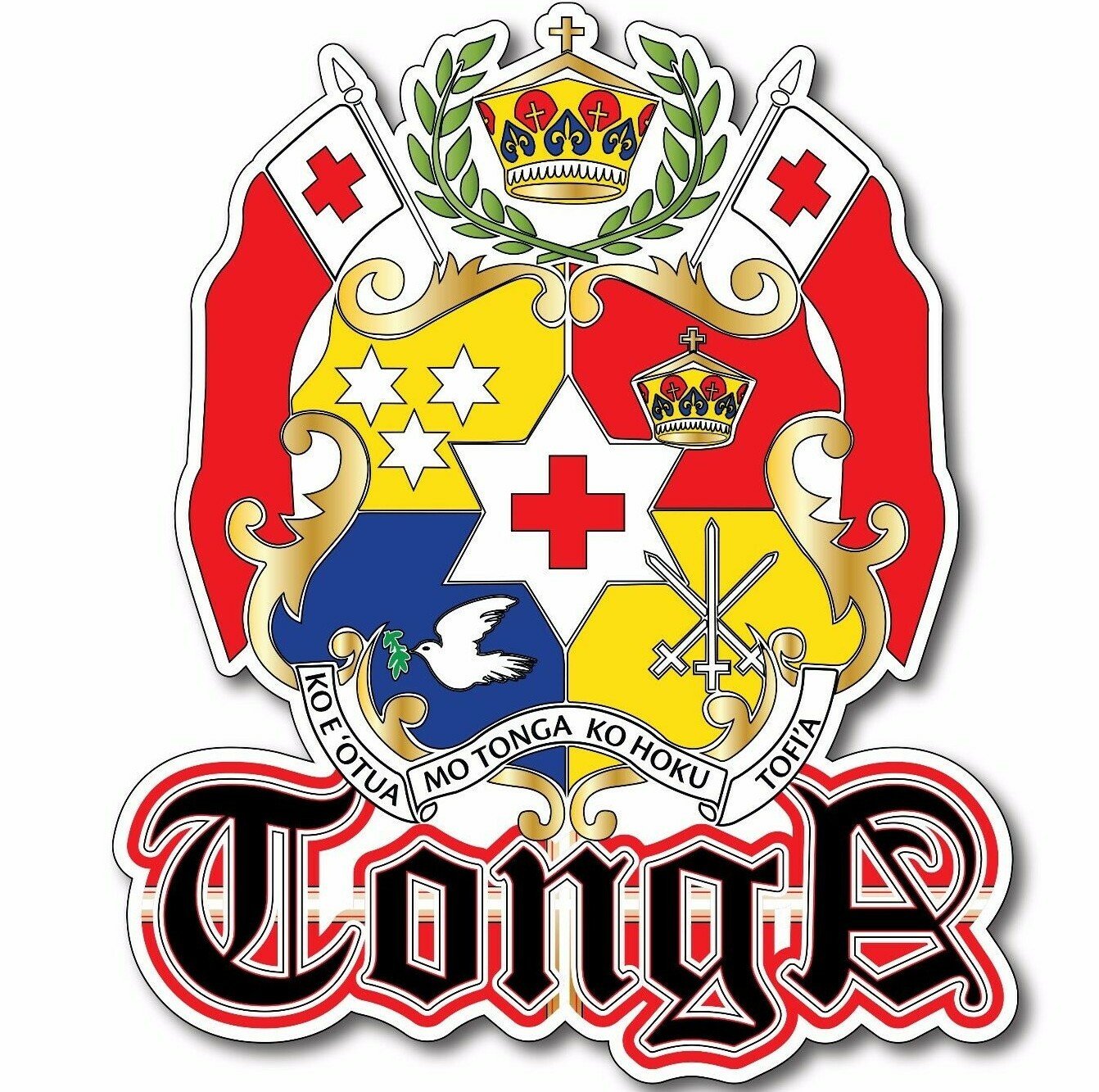 Tonga Coat Of Arms With Tonga Written Waterproof Car Sticker 200 X 170 ...